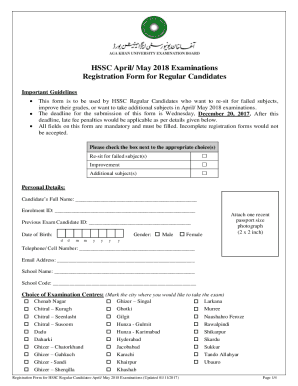 Fillable Online HSSC Registration Form for Regular Candidates - ... Fax ...