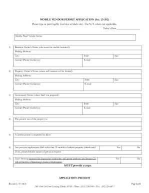 Fillable Online Mobile Food Vendor Vehicle Application Fax Email Print ...