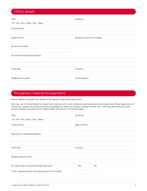 Fillable Online Junior SIPP monthly contribution form Fax Email Print ...
