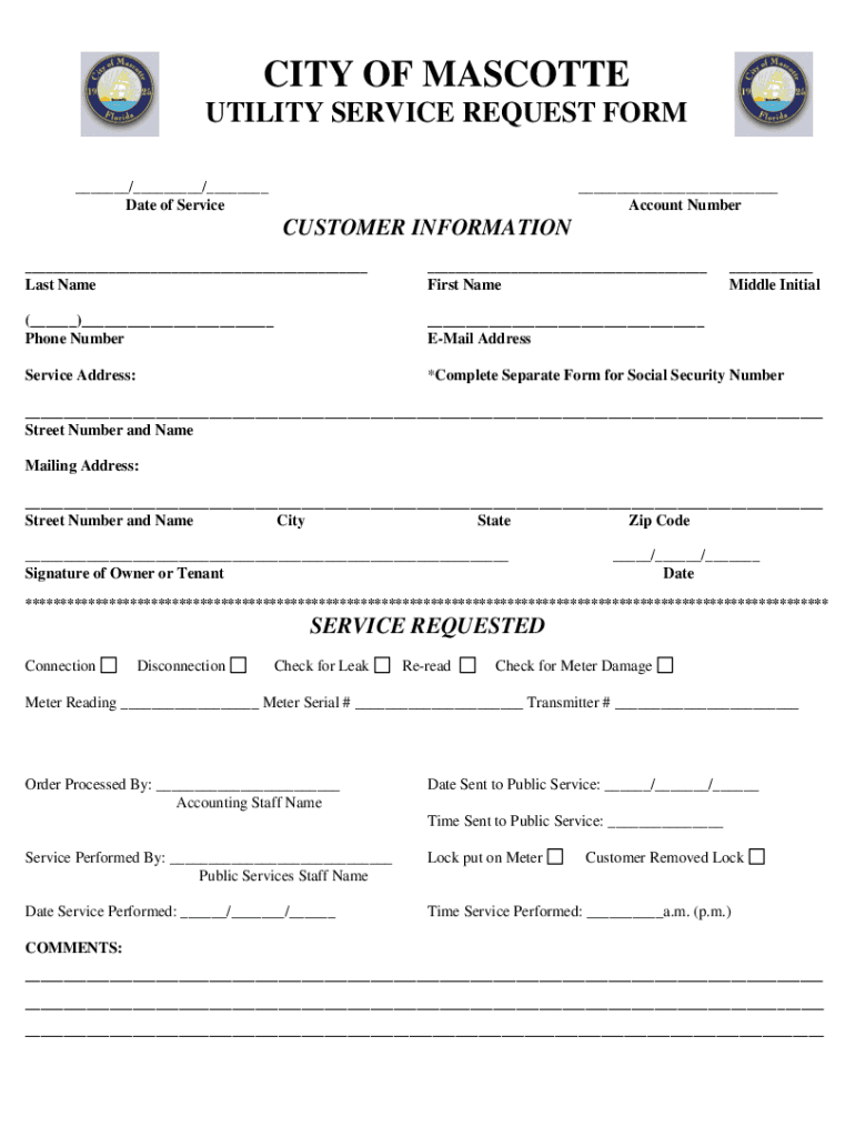 Fillable Online Utility Request Form - Fill Online, Printable, Fillable ...