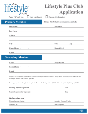 Fillable Online Lifestyle Plus Club Application Fax Email Print - pdfFiller
