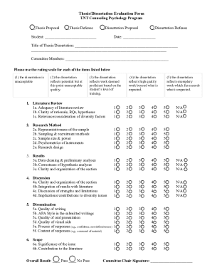 Fillable Online psychology unt Thesis/Dissertation Evaluation Form Fax Email Print - pdfFiller