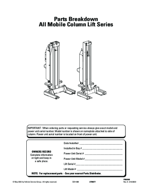 Fillable Online Parts Breakdown All Mobile Column Lift Series Fax Email ...