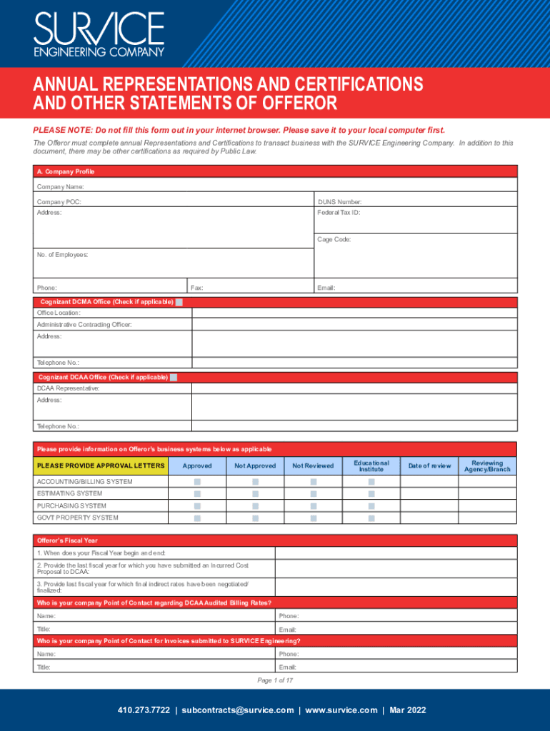 Fillable Online Annual Representations and Certifications Fax Email Print - pdfFiller