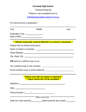 Fillable Online Cromwell High School Transcript Request Fax Email Print - pdfFiller