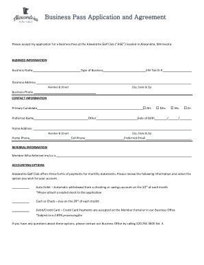 Fillable Online Business Pass Application and Agreement Fax Email Print ...