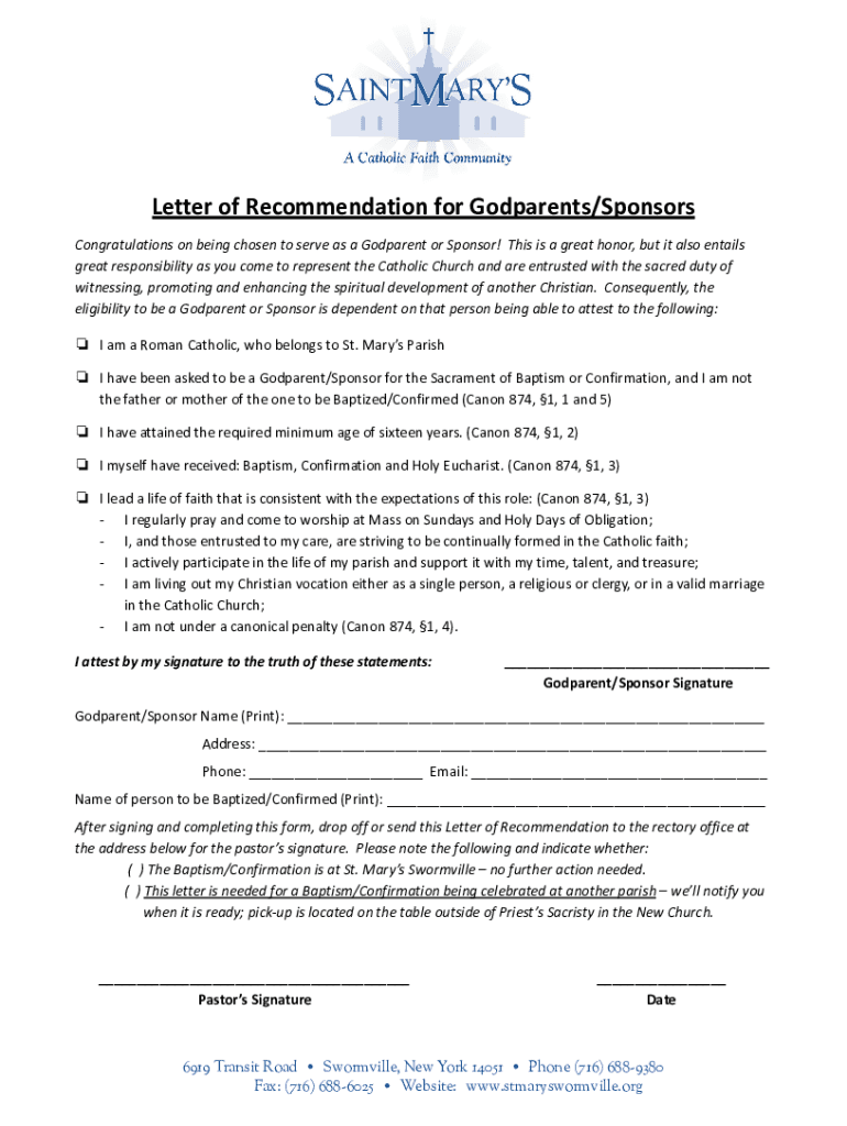 Fillable Online Sponsor - Godparent Form.docx Fax Email Print - pdfFiller