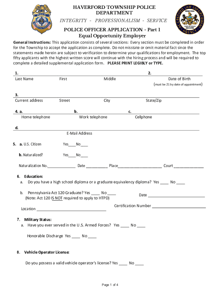 Fillable Online Haverford Township Police Department Preliminary ...