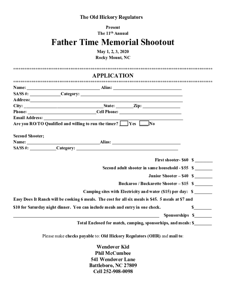 Fillable Online With the Father Time Memorial Shoot coming up next ...