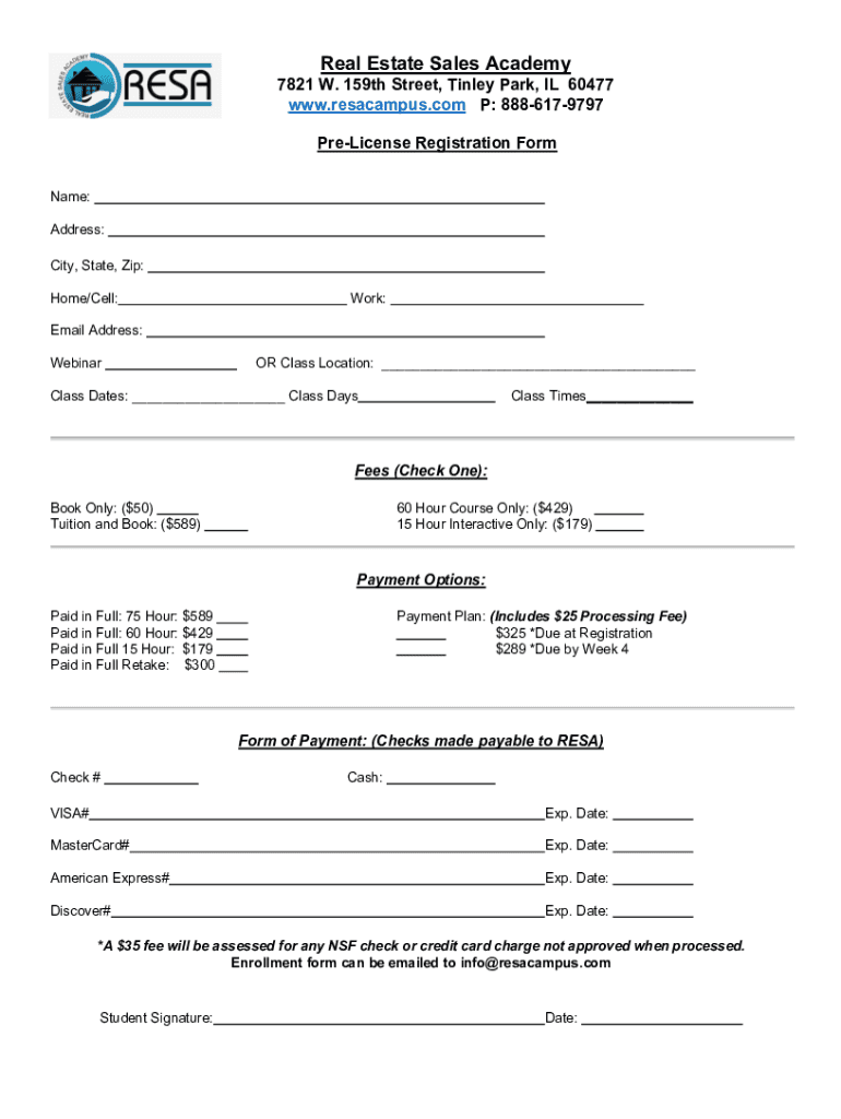 Fillable Online Pre-License Registration Form Fax Email Print - pdfFiller