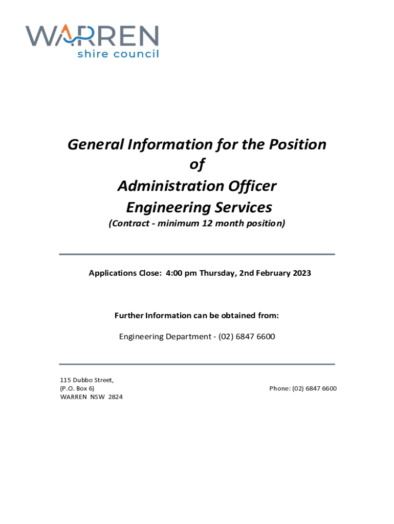 Fillable Online WARREN SHIRE COUNCIL. cover sheet for job information ...