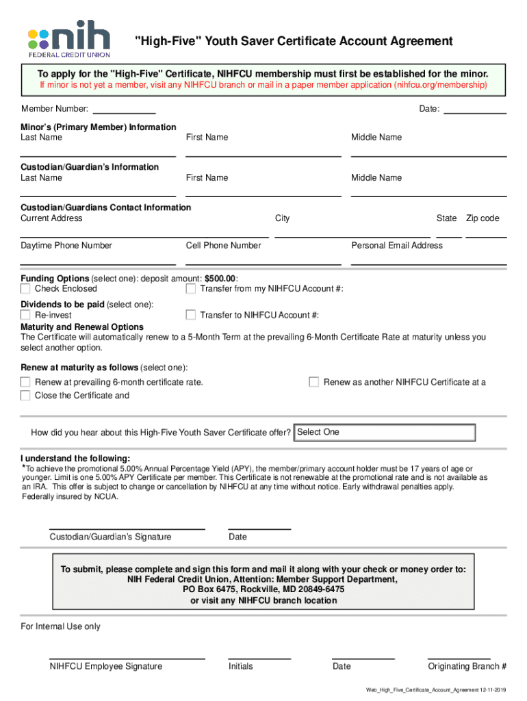 Fillable Online To apply for the "High-Five" Certificate, NIHFCU ...
