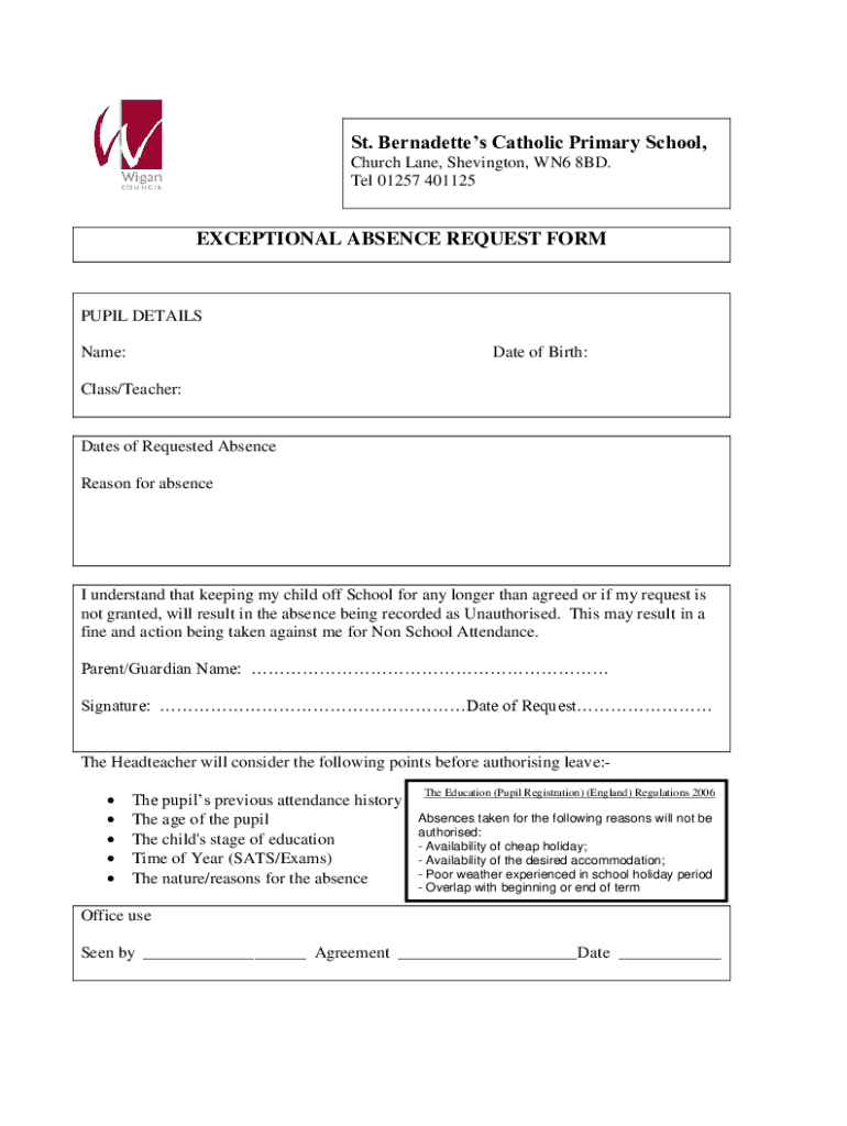 Fillable Online Exceptional Absence Request form Fax Email Print - pdfFiller