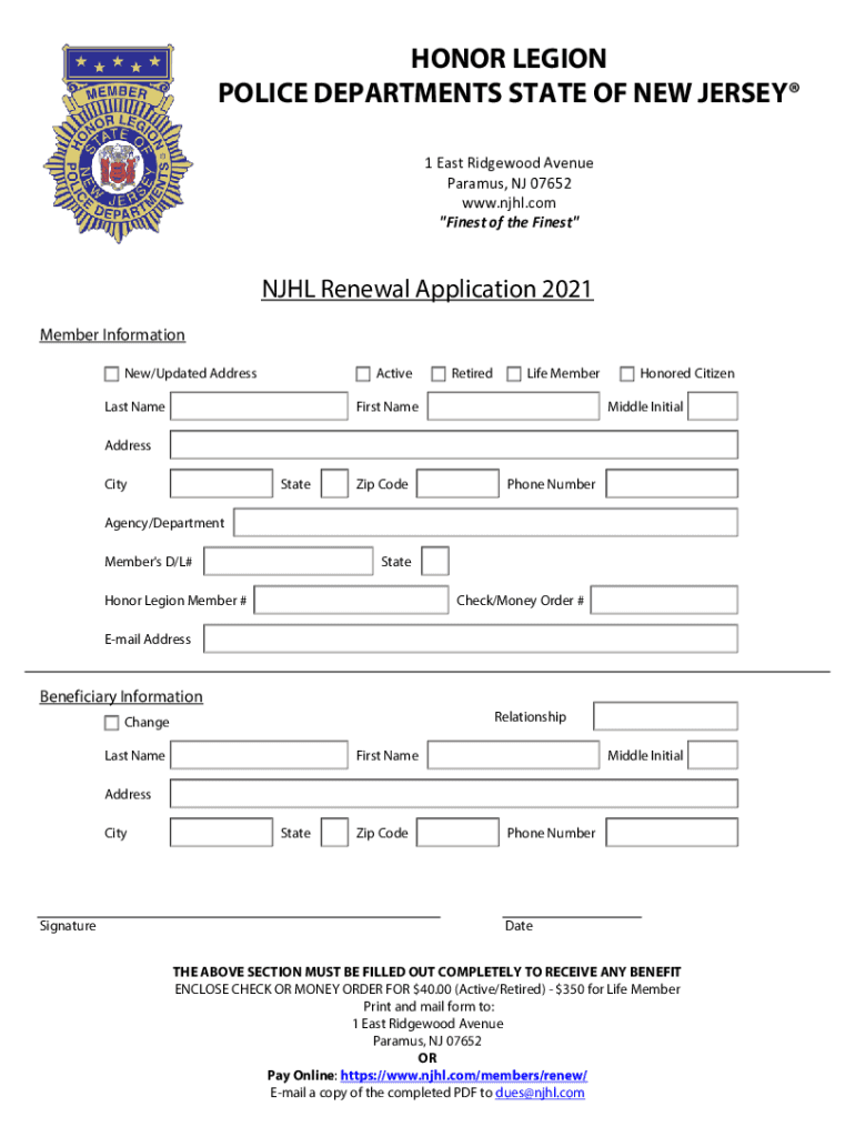 Fillable Online POLICE DEPARTMENTS STATE OF NEW JERSEY Fax Email Print - pdfFiller