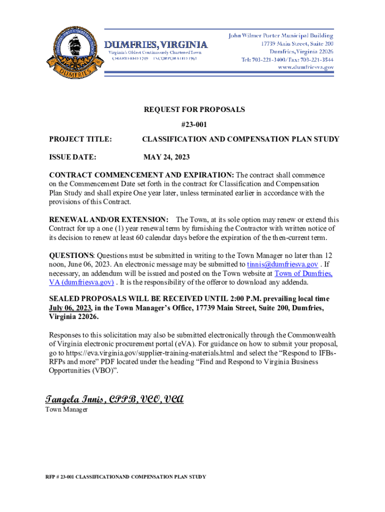 Fillable Online RFP 23 001 for Classification and Compensation Plan ...