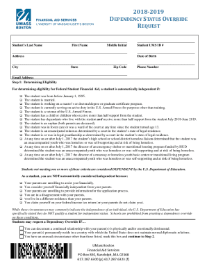 Fillable Online DEPENDENCY STATUS OVERRIDE REQUEST - Financial Aid Fax ...