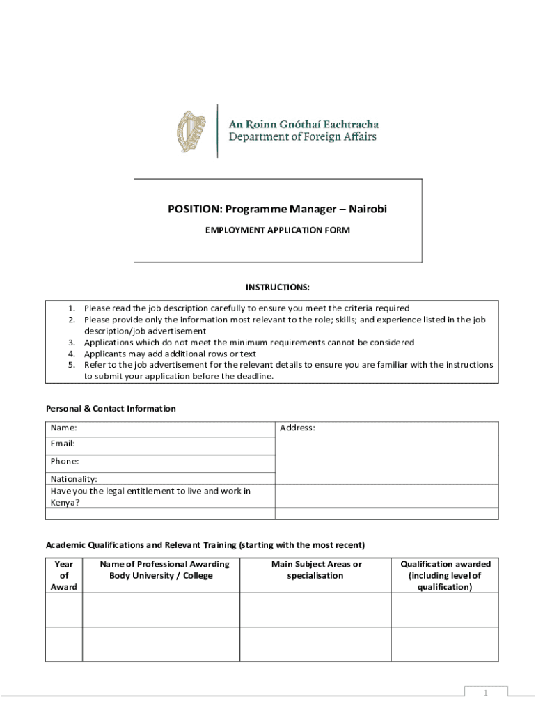 Fillable Online Final Application Form Nairobi Programme Manager Fax Email Print - pdfFiller