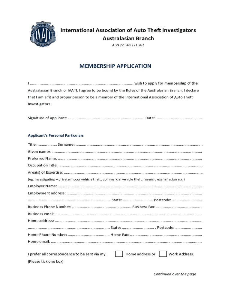 Fillable Online International Association of Auto Theft Investigators ...