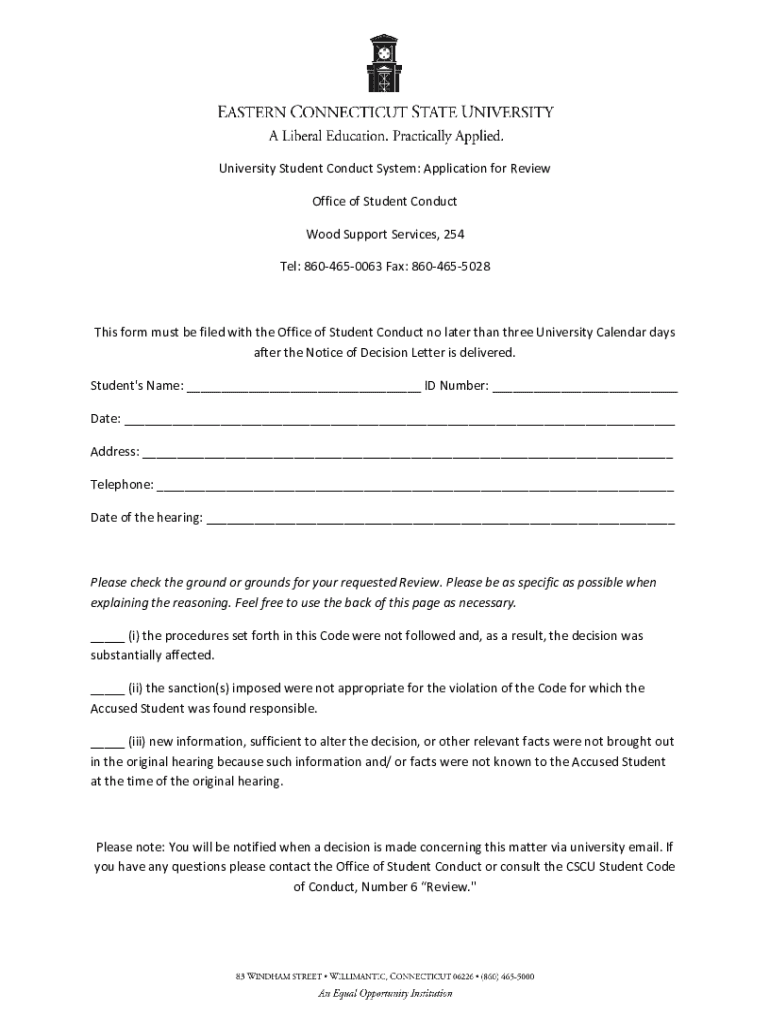 Fillable Online University Student Conduct System Application for ...