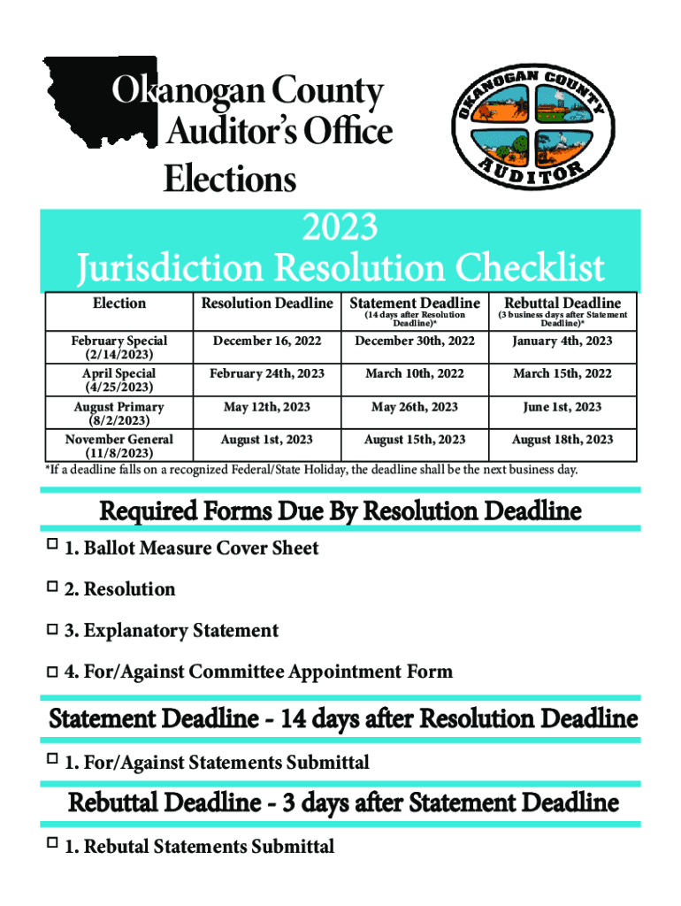 Fillable Online Election Dates, Voter Registration and Resolution ...