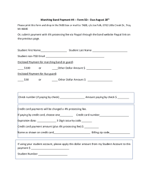 Fillable Online Fee Payment Form for Marching Band Color Guard Fax ...