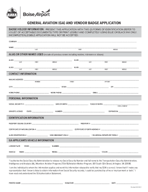Fillable Online GENERAL AVIATION (GA) AND VENDOR BADGE ... Fax Email ...
