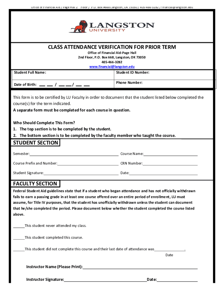 Fillable Online Prior Class Attendance Verification Form.docx Fax Email Print - pdfFiller