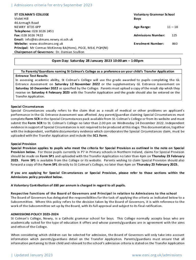 Fillable Online St Colman's College catchment area and reviews Fax Email Print - pdfFiller