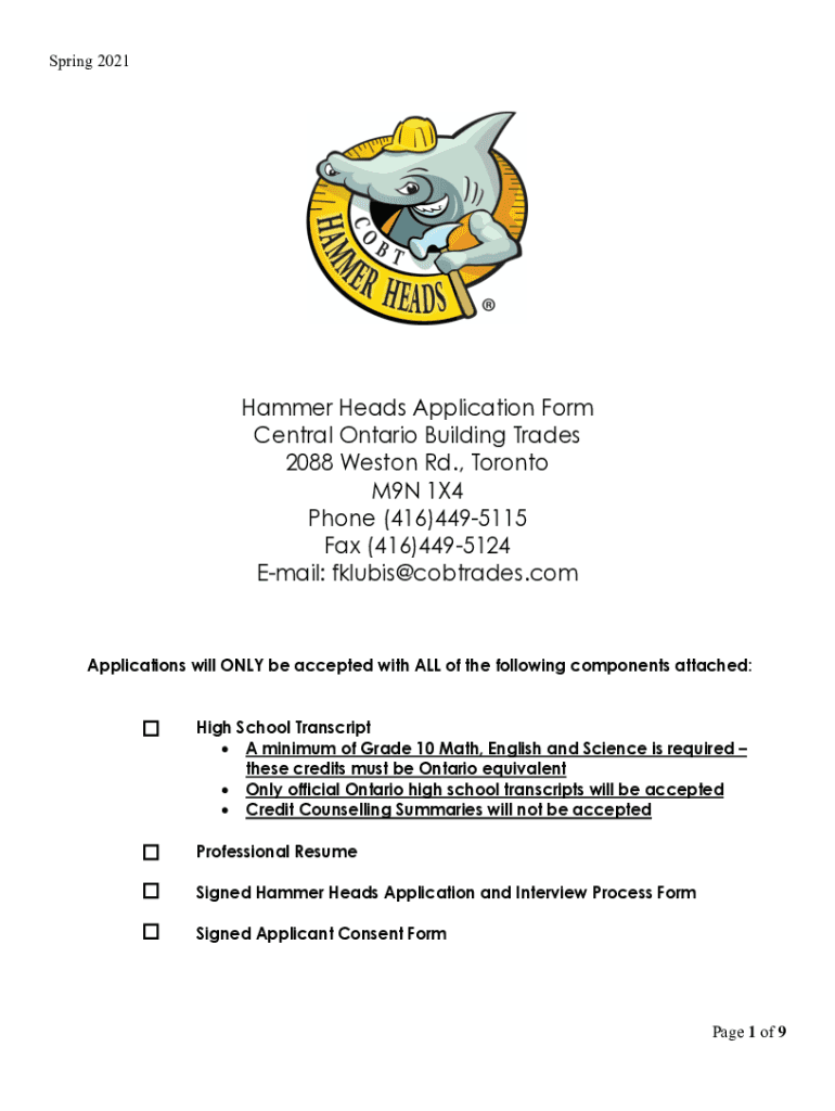 Fillable Online Hammer Heads Application Form Central Ontario Building ... Fax Email Print ...