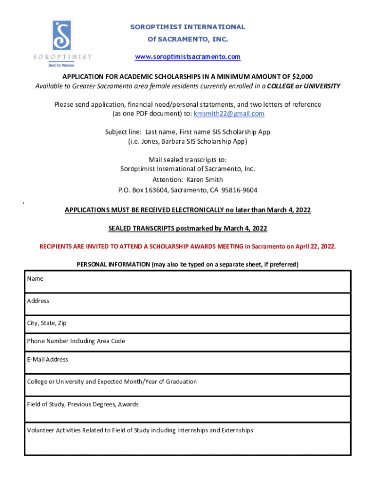 Fillable Online APPLICATION FOR ACADEMIC SCHOLARSHIPS IN A ... Fax ...