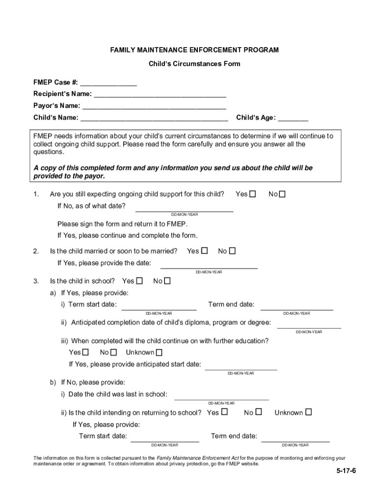 Fillable Online BC FMEP Child over the Age of Majority - Recipient Fact ...