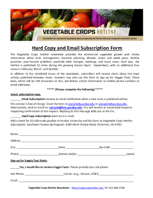 Fillable Online Vegetable Crops Hotline Subscription Form Fax Email ...