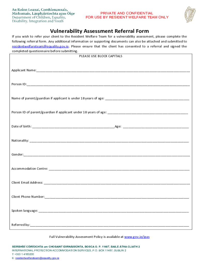 Fillable Online Vulnerability Assessment Referral Form Fax Email Print - pdfFiller