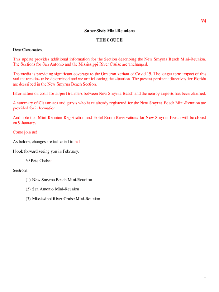 Fillable Online Super Sixty Mini-Reunions THE GOUGE Dear Classmates Fax ...