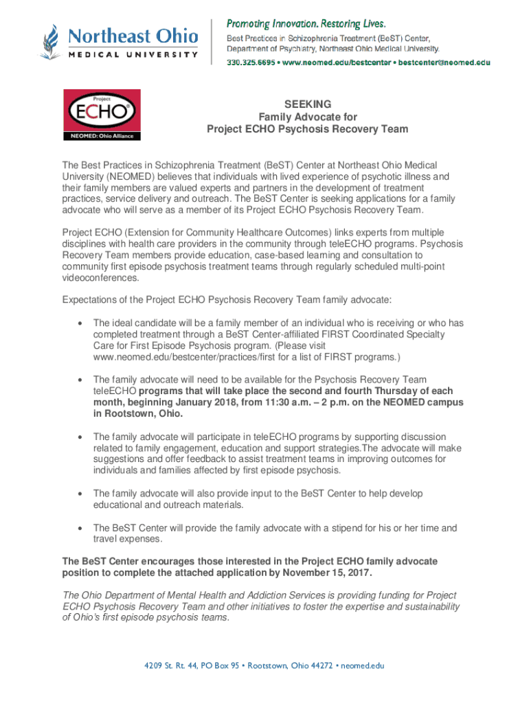 Fillable Online Family Advocate for Project ECHO Psychosis Recovery Team Fax Email Print - pdfFiller
