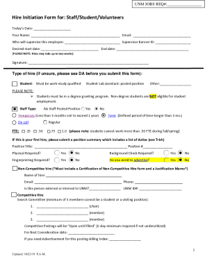 Fillable Online UNM Hire Initiation form Fax Email Print - pdfFiller