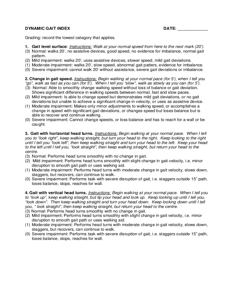 Fillable Online Dynamic Gait Index Pdf - Fill Online, Printable ...