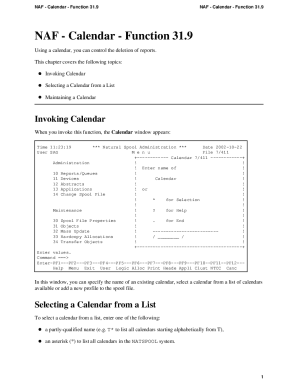 Fillable Online NAF - Calendar - Function 31.9 Fax Email Print - pdfFiller