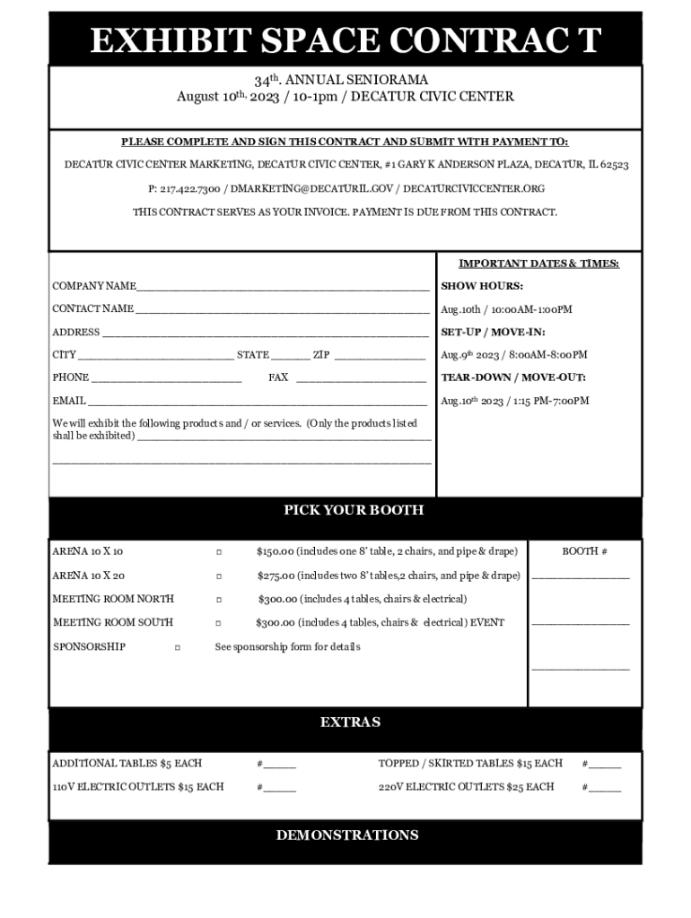 Fillable Online EXHIBIT SPACE CONTRAC T Fax Email Print - pdfFiller