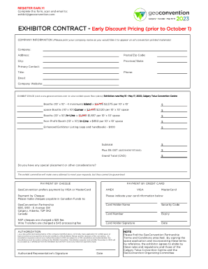 Fillable Online EXHIBITOR CONTRACT - Early Discount Pricing (prior to ...