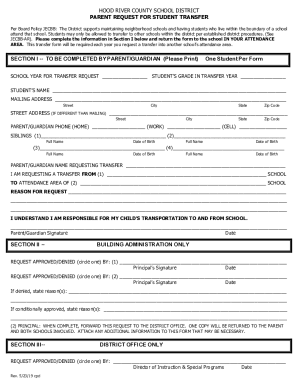 Fillable Online Parent Request for Student Transfer Form English ...