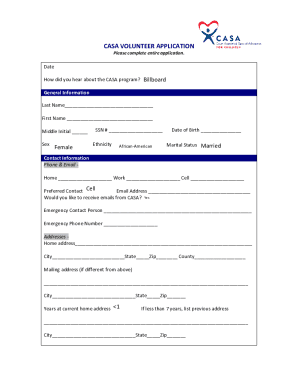 Fillable Online casa volunteer application Fax Email Print - pdfFiller