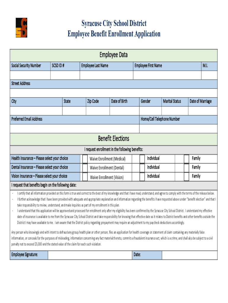 Fillable Online Employee Benefit Enrollment Application Fax Email Print ...