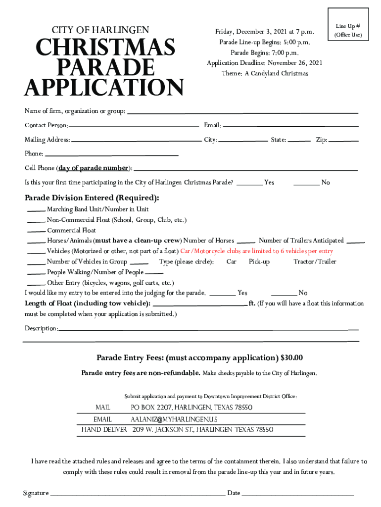 Fillable Online City of Harlingen Christmas Parade Application Fax ...
