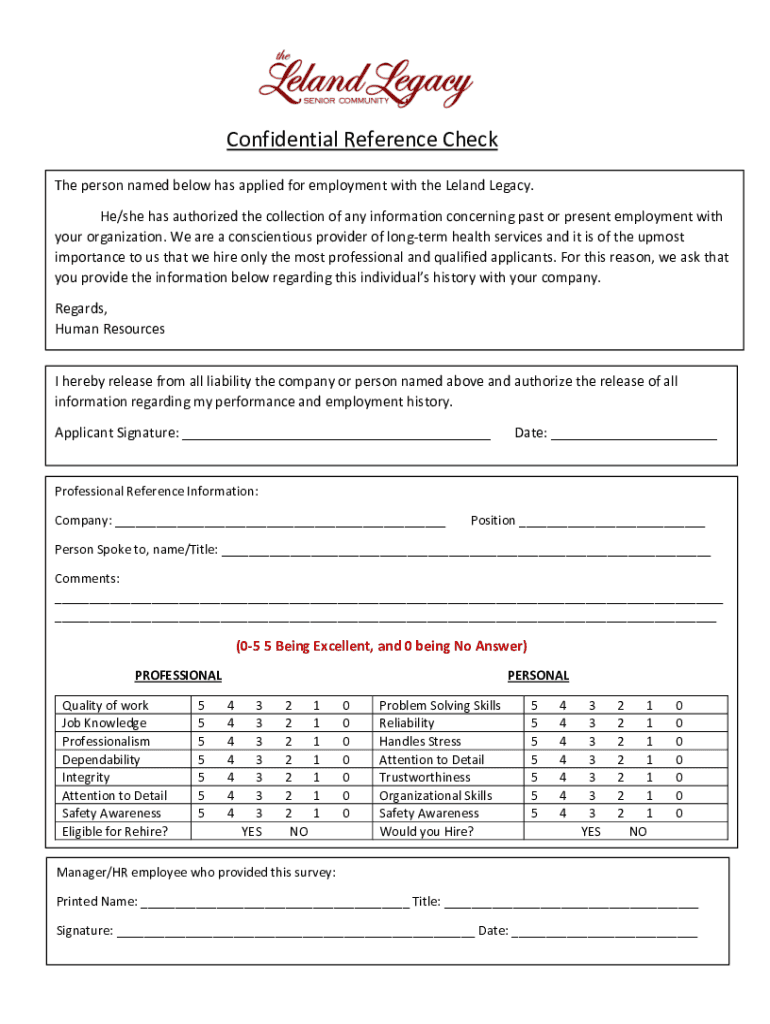 Fillable Online Confidential Reference Check.docx Fax Email Print ...