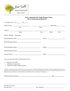 Fillable Online Early Admission K/1 Grade Request Form ... Fax Email ...