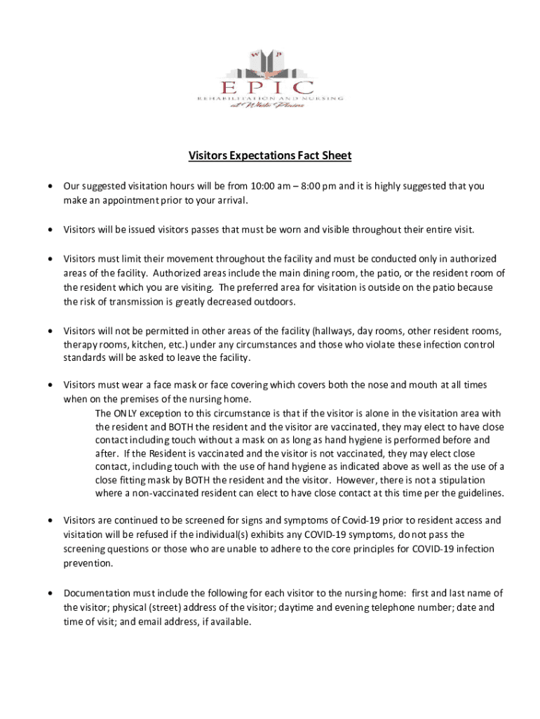 Fillable Online Visitors Expectations Fact Sheet Fax Email Print ...