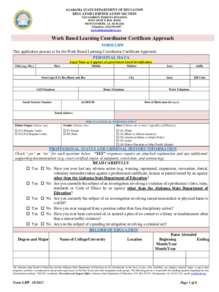 Fillable Online Work Based Learning Coordinator Certificate Approach. Work Based Learning ...