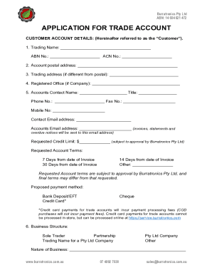 Fillable Online Trade Account Application (Burratronics Pty Ltd) Fax ...