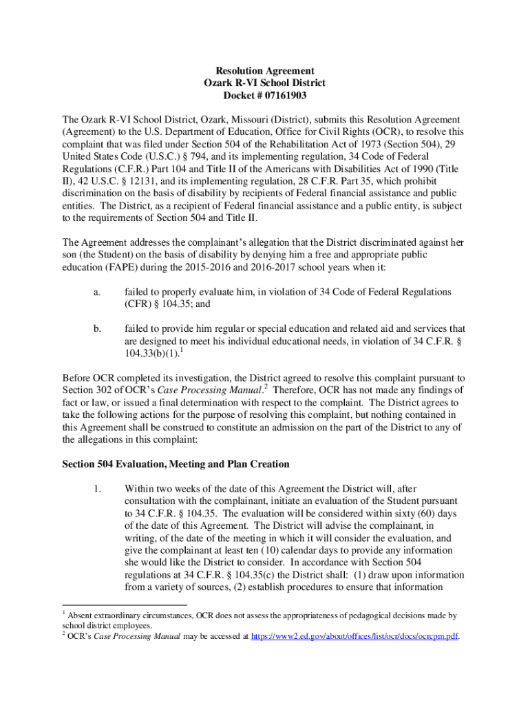 Fillable Online www2 ed Ozark R-VI School District (PDF). Resolution Agreement Fax Email Print ...